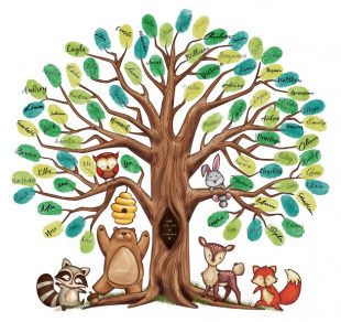 Beautifully Illustrated Woodland Themed Fingerprint Tree - Tulamama