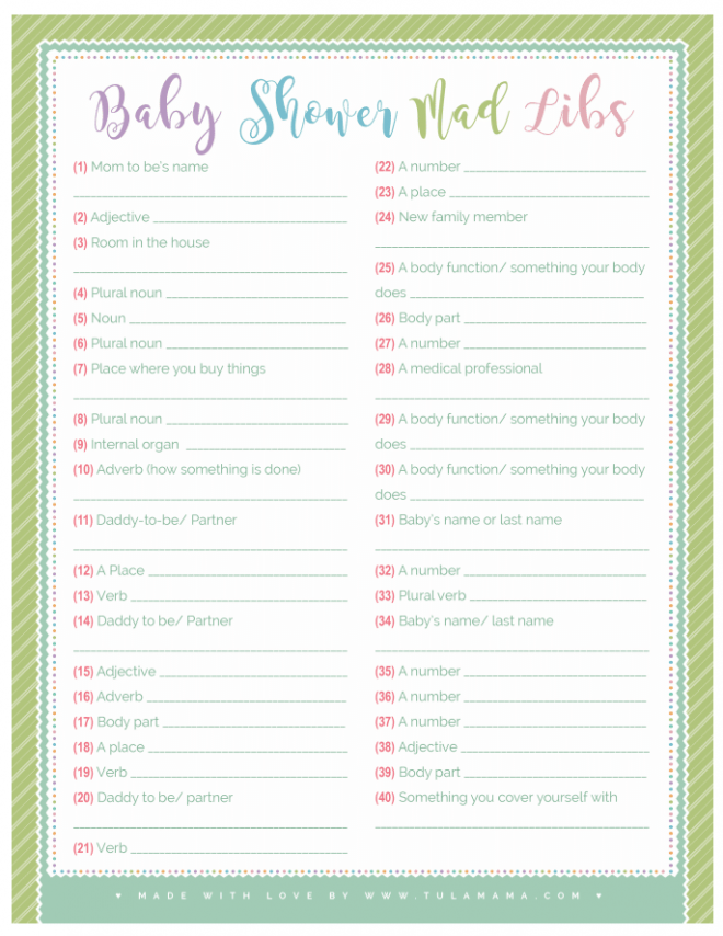The Easiest & Funniest Baby Shower Mad Libs - Tulamama