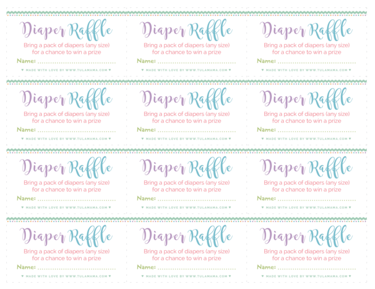 Free, Easy To Print Diaper Raffle Tickets - Tulamama
