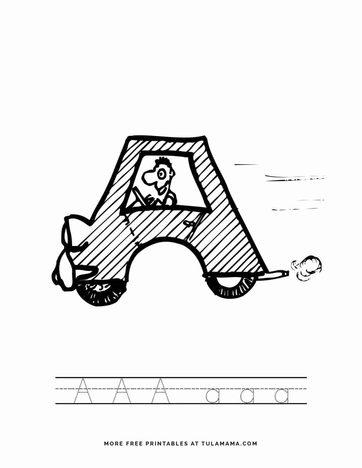 Free And Fun Automobile Alphabet Tracing Pages For Preschoolers - Tulamama
