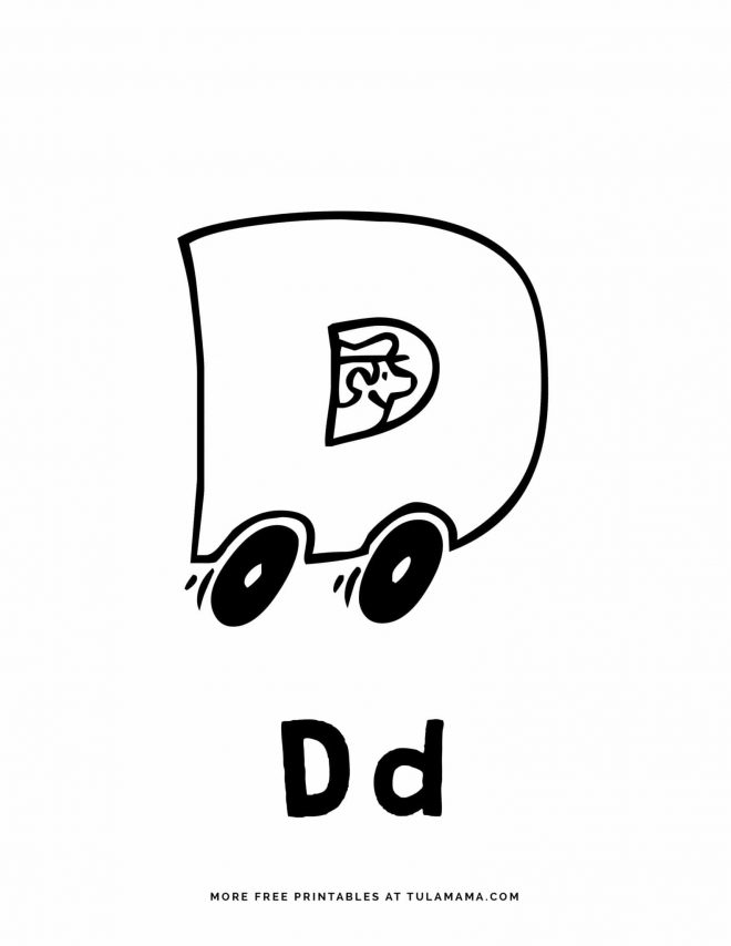 Fun And Easy To Print Alphabet Coloring Pages On Wheels - Tulamama