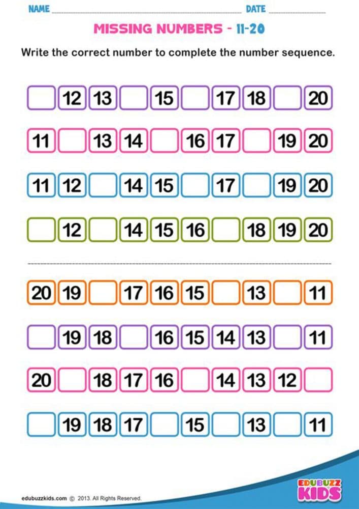 Free & Fun Missing Number Worksheets - Tulamama