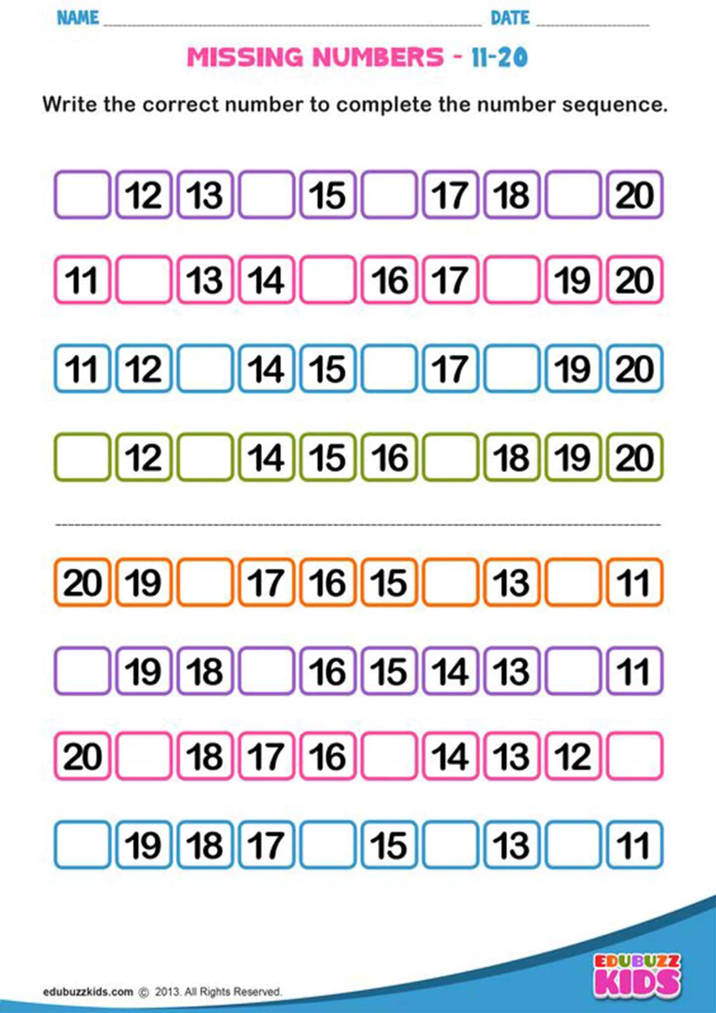 Free Fun Missing Number Worksheets Tulamama