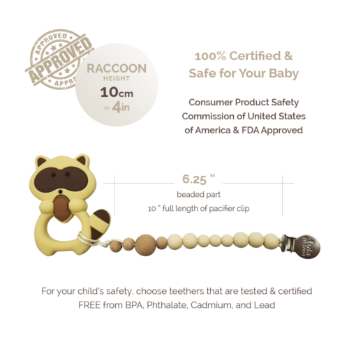 Pacifier Clip & Raccoon Teether Baby Shower Gift Set - Tulamama